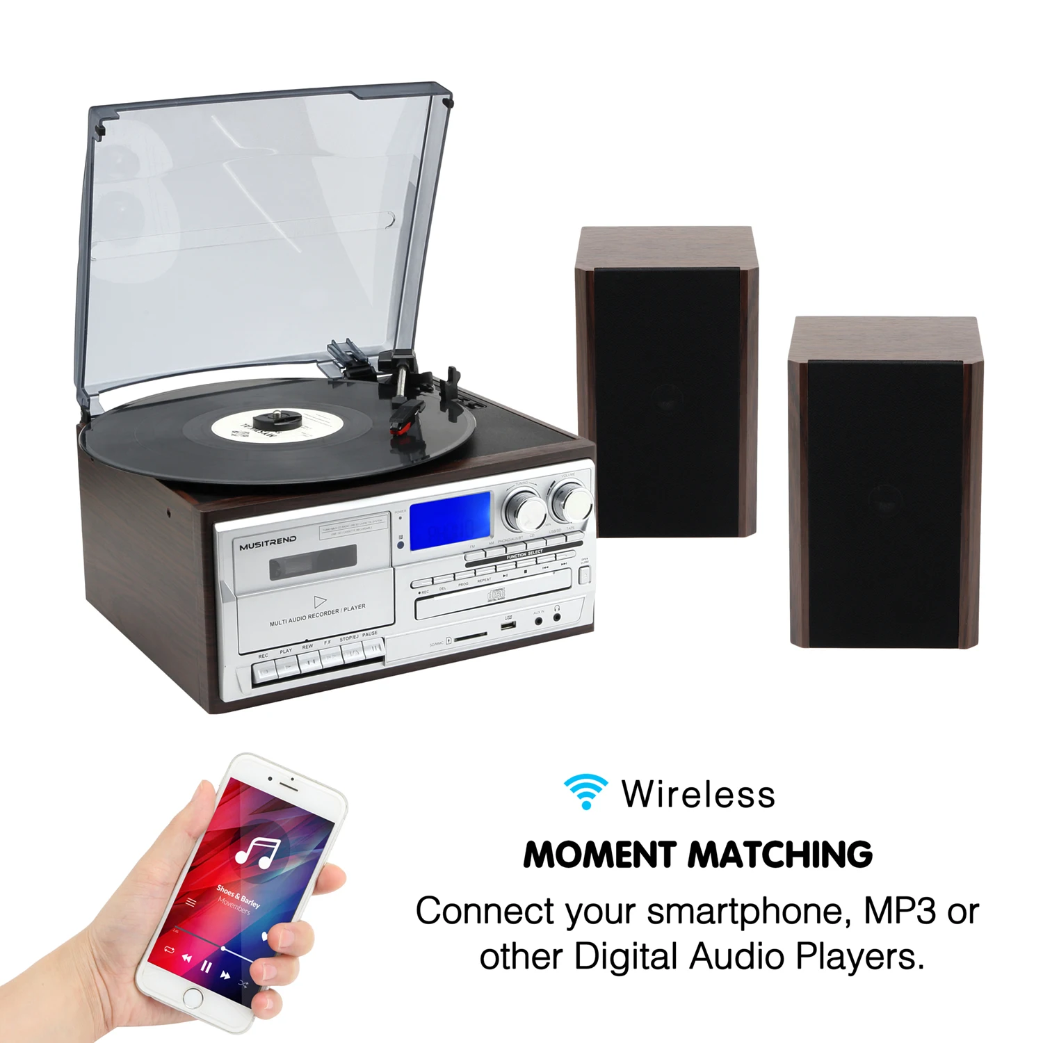 Nostalgia Vinyl Record Turntable AM FM Radio USD SD Player