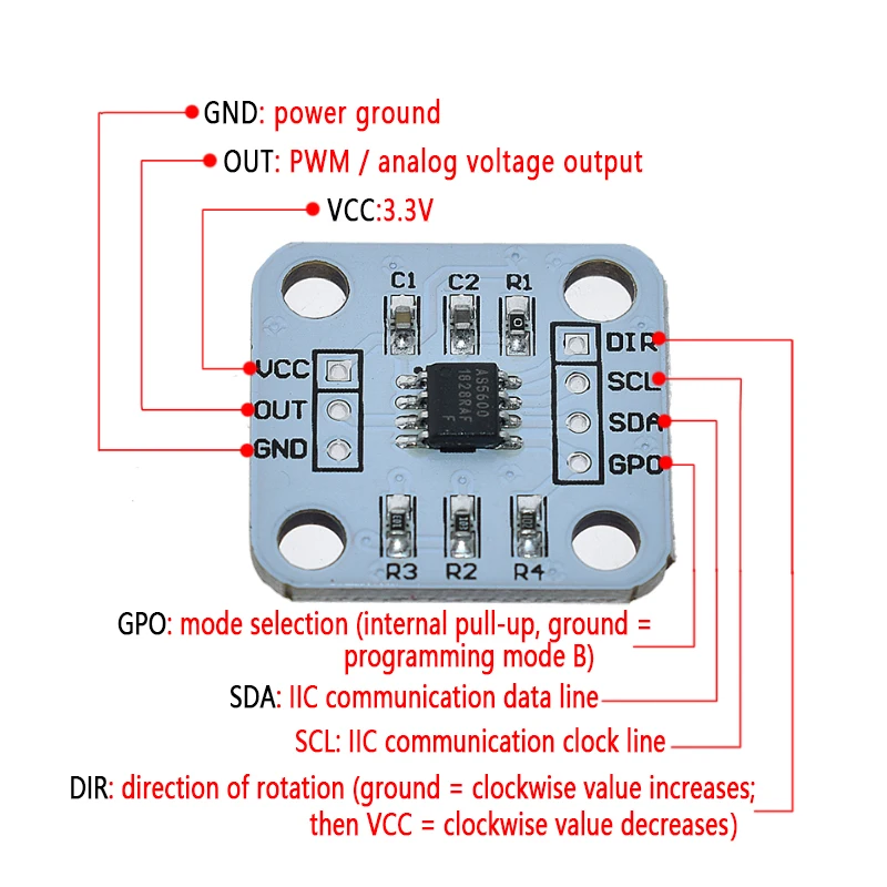 Official As5600 Magnetic Encoder Magnetic Induction Angle Measurement Sensor Module 12bit As5600 ...