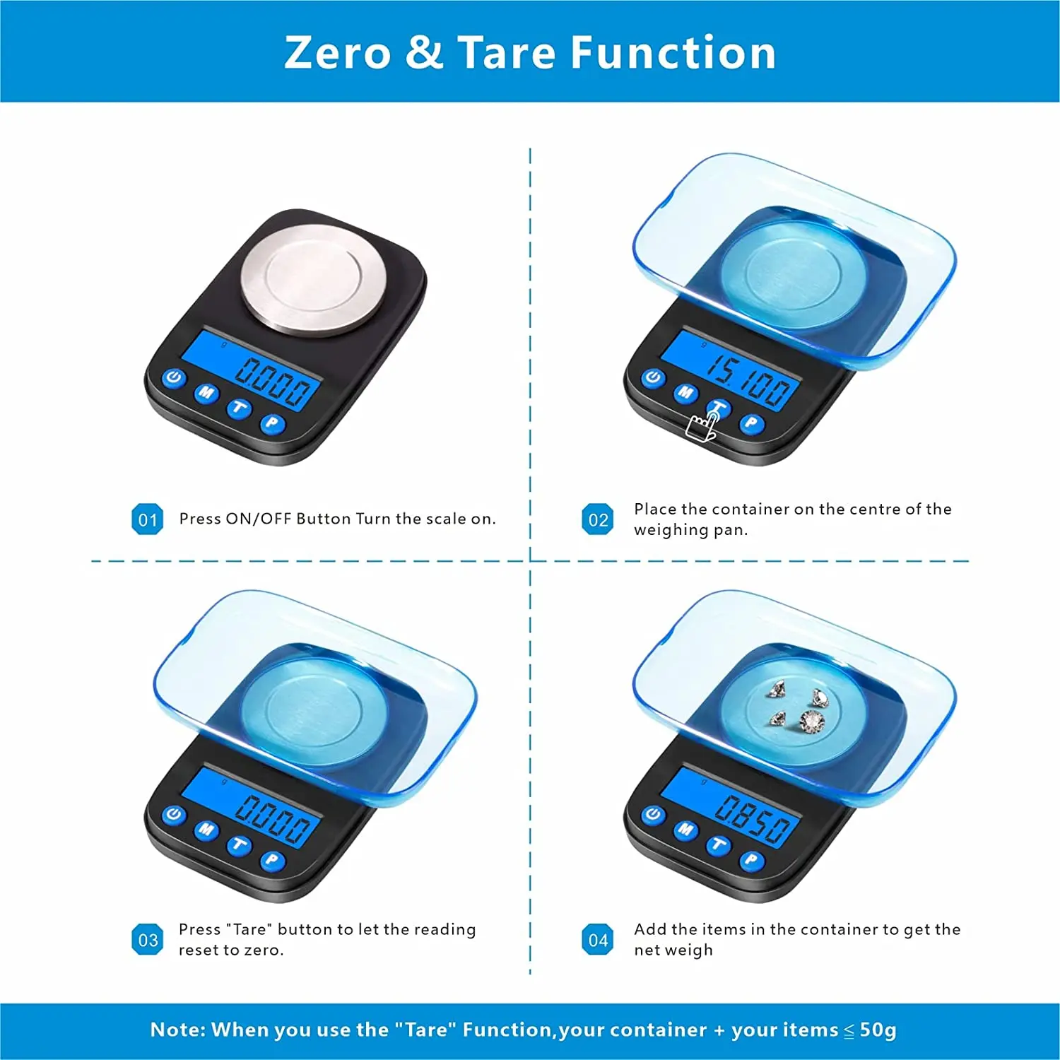 Portable Powder Scale With Lcd Backlit Digital Pocket Milligram Jewelry Scale 50gx 0.001g ...