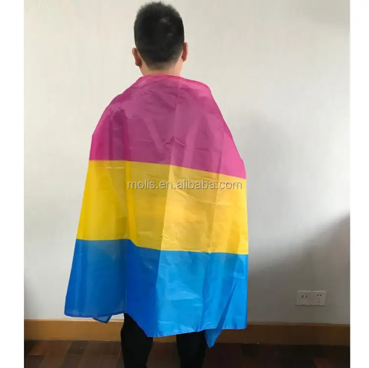 Cheap Stock 100%polyester LGBT Gay Pride Rainbow Cape Flag with Sleeve