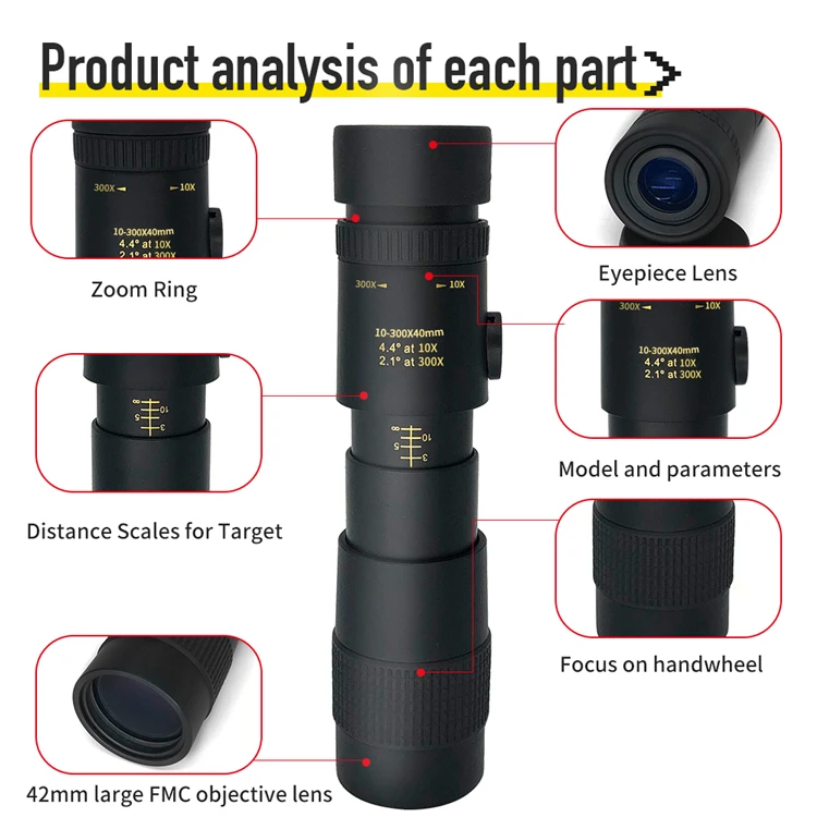 SECOZOOM Super Telephoto Zoom Telescope 10-300x40 Monocular 300x for Adults