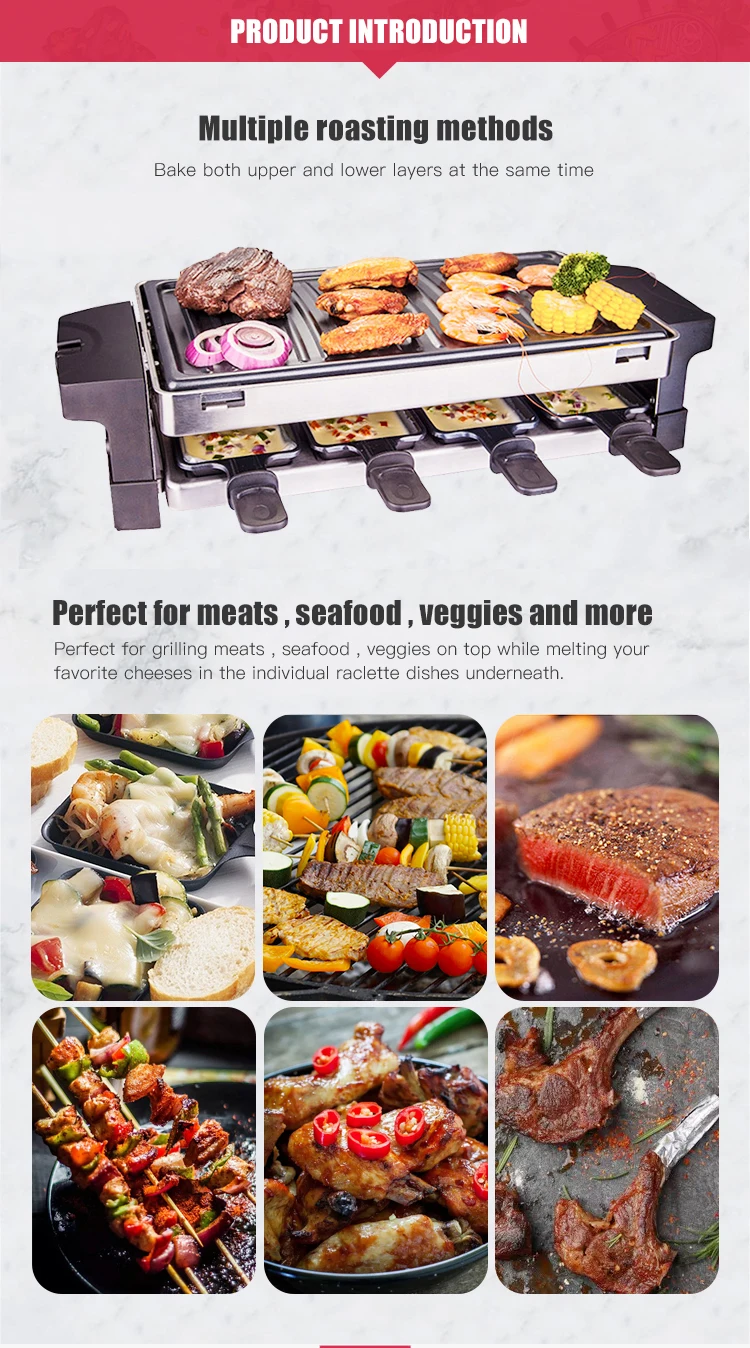 Dual Cheese Raclette Table Grill Deluxe 8 Person Electric Tabletop ...