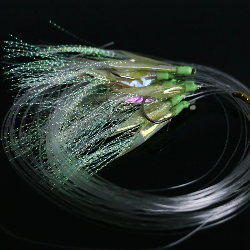 Flash Fish Skin Leather Sabiki Rigs with Nylon Leader Line 10pcs/set ...