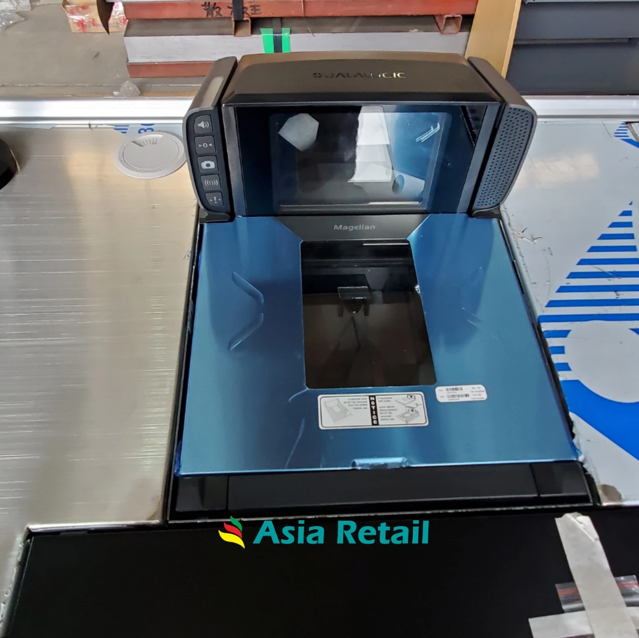 Motorized Automatic Cash Register Stand with Supermarket Checkout Scanner