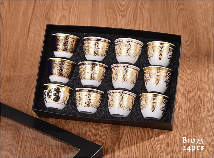 Cawa Cup Set - 12pcs Ceramic Arabic Coffee Cups with Gift Box