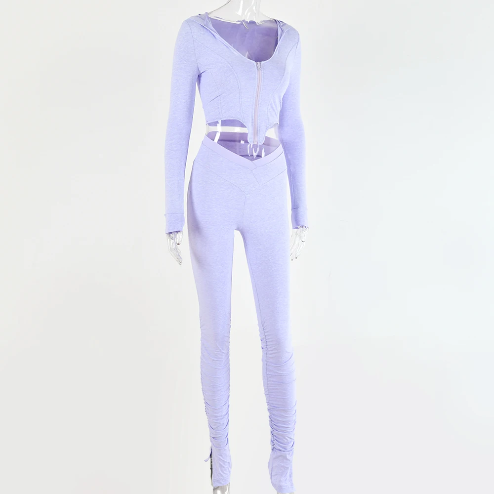 Casual Two Piece Set Women Long Sleeve Bodycon Hooded Matching Set Wear ...