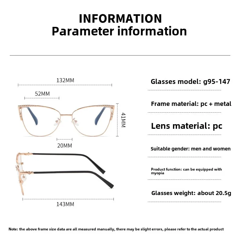 G95-147 Fashion Metal Glasses Frame Unisex Optical Cat Eye Glasses ...