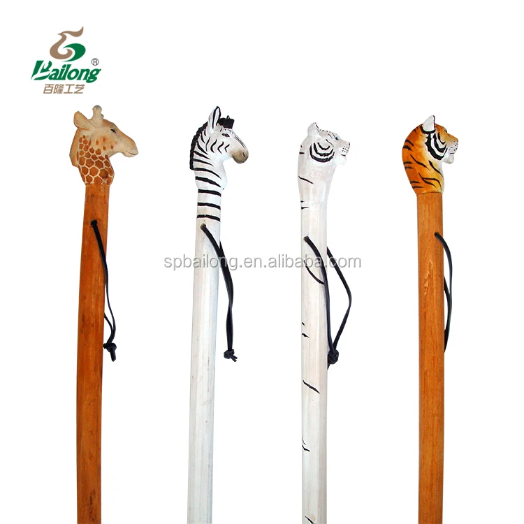 Hand Carved Animal Head Wooden Walking Stick, Custom OEM