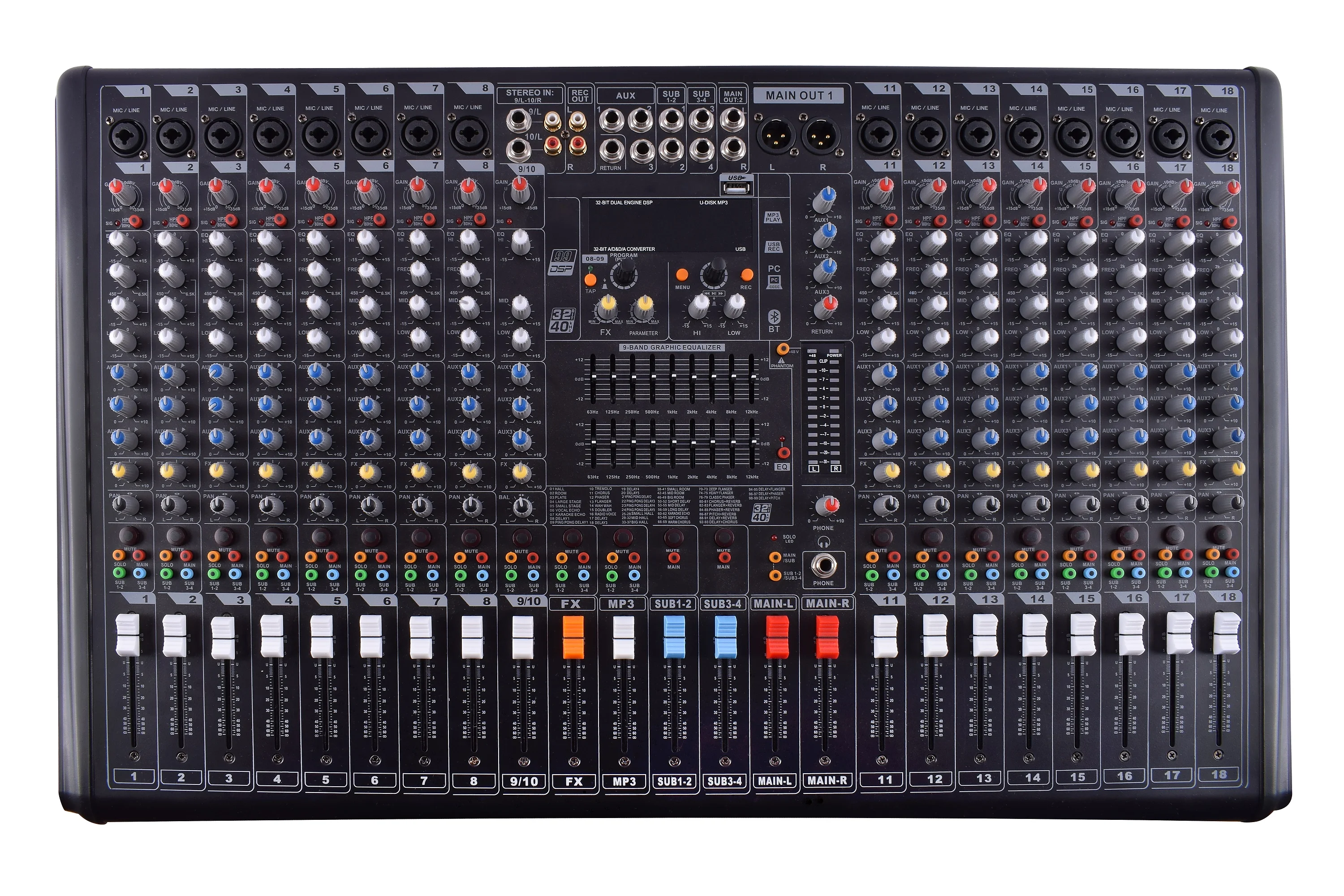 Audio Mixer 18 Channels with USB - 4 Band EQ, 9 Band Main EQ, 99DSP ...