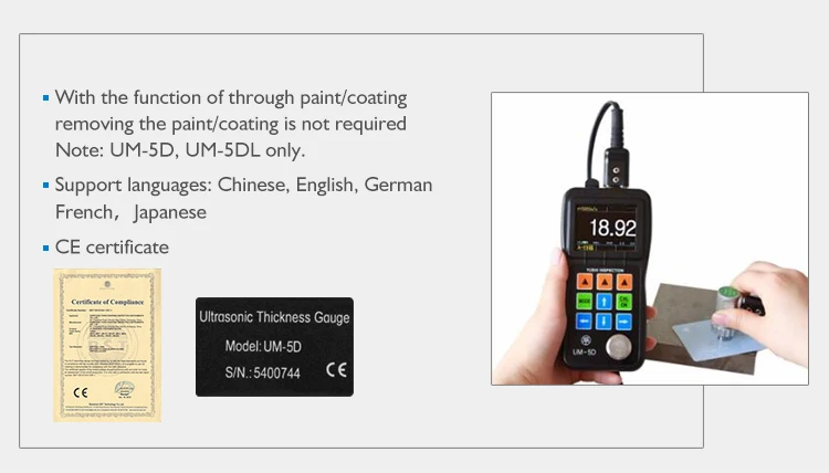 YUSHI NDT UT Through Coating Ultrasonic Thickness Gauge UM5D with Color ...