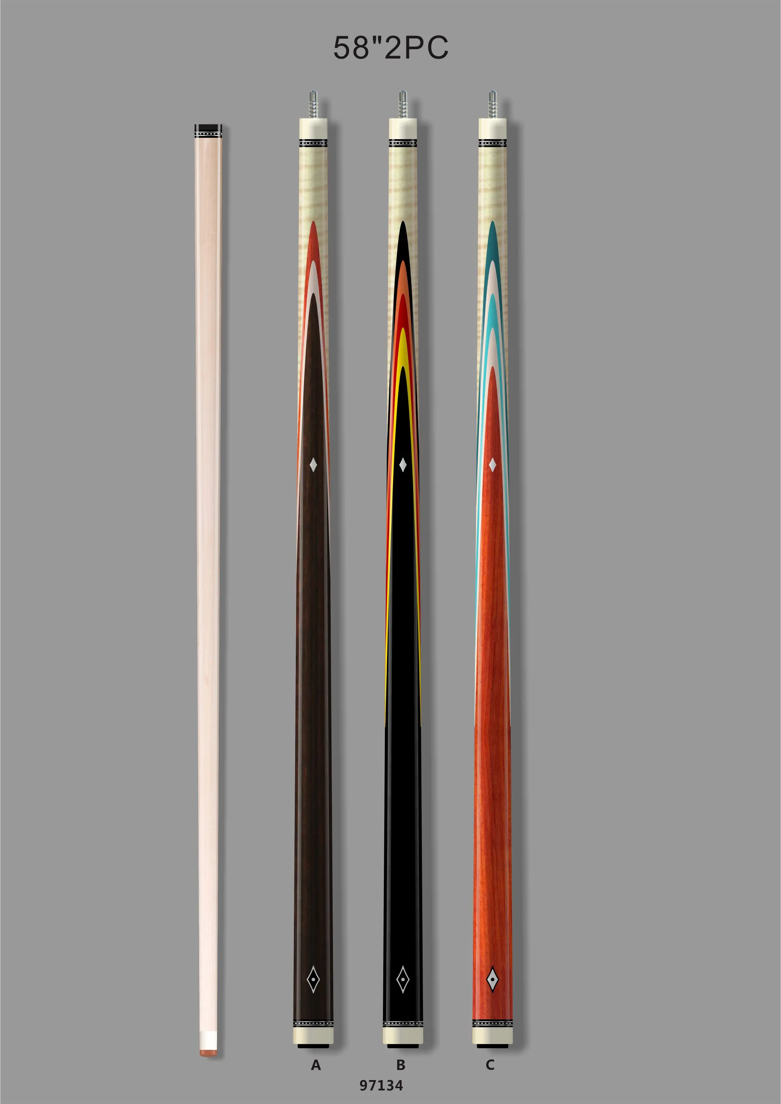 Rainbow Design Curly Maple Wood With Laminated Shaft Carom Cue Billiard ...