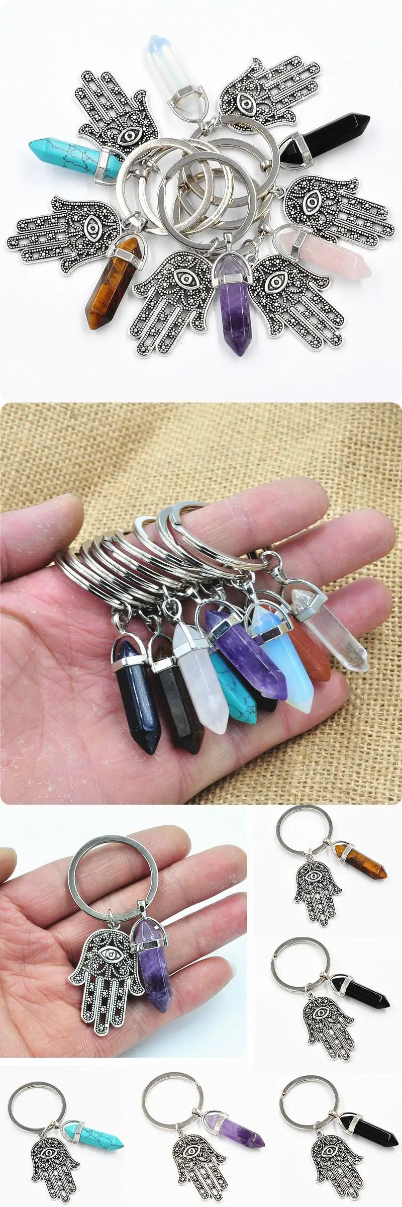 Diy Custom Hexagonal Prism Shape Crystal Metal Keychain Bulk Crystals ...
