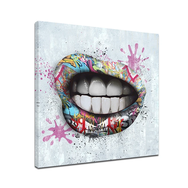 Graffiti Lip Photo Painting On Stretched Canvas For Wall Decoration ...