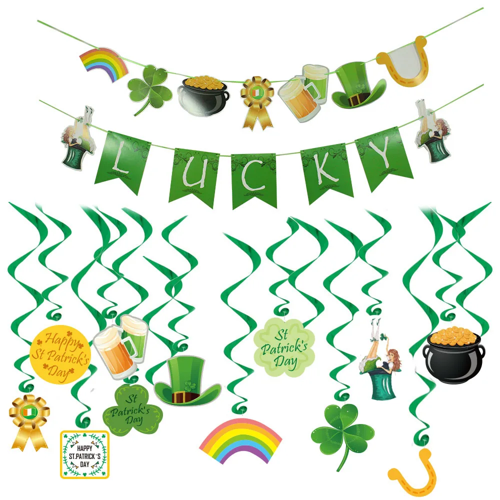 Irish Festival Lucky Grass Party Decorations Clover Flag Pulling ...