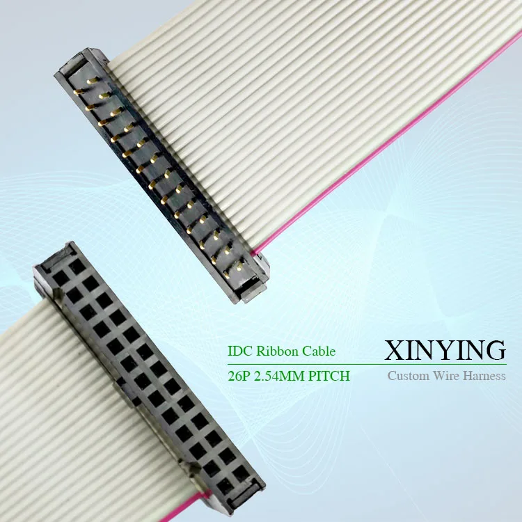 IDC Connector Cable 26P Gray Ribbon Flat AWG28 2.54mm Pitch Male to Female