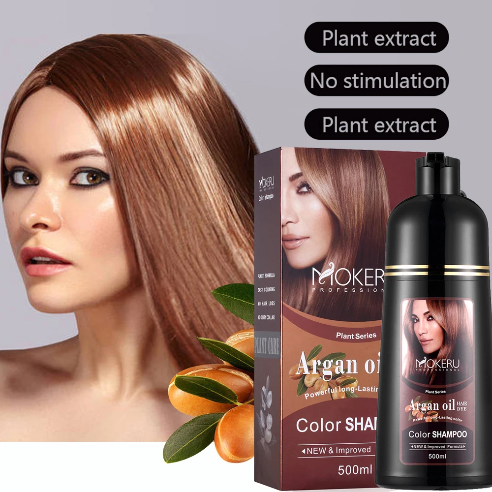 3 in 1 Mokeru Permanent Hair Dye Shampoo with Argan Oil – Natural ...