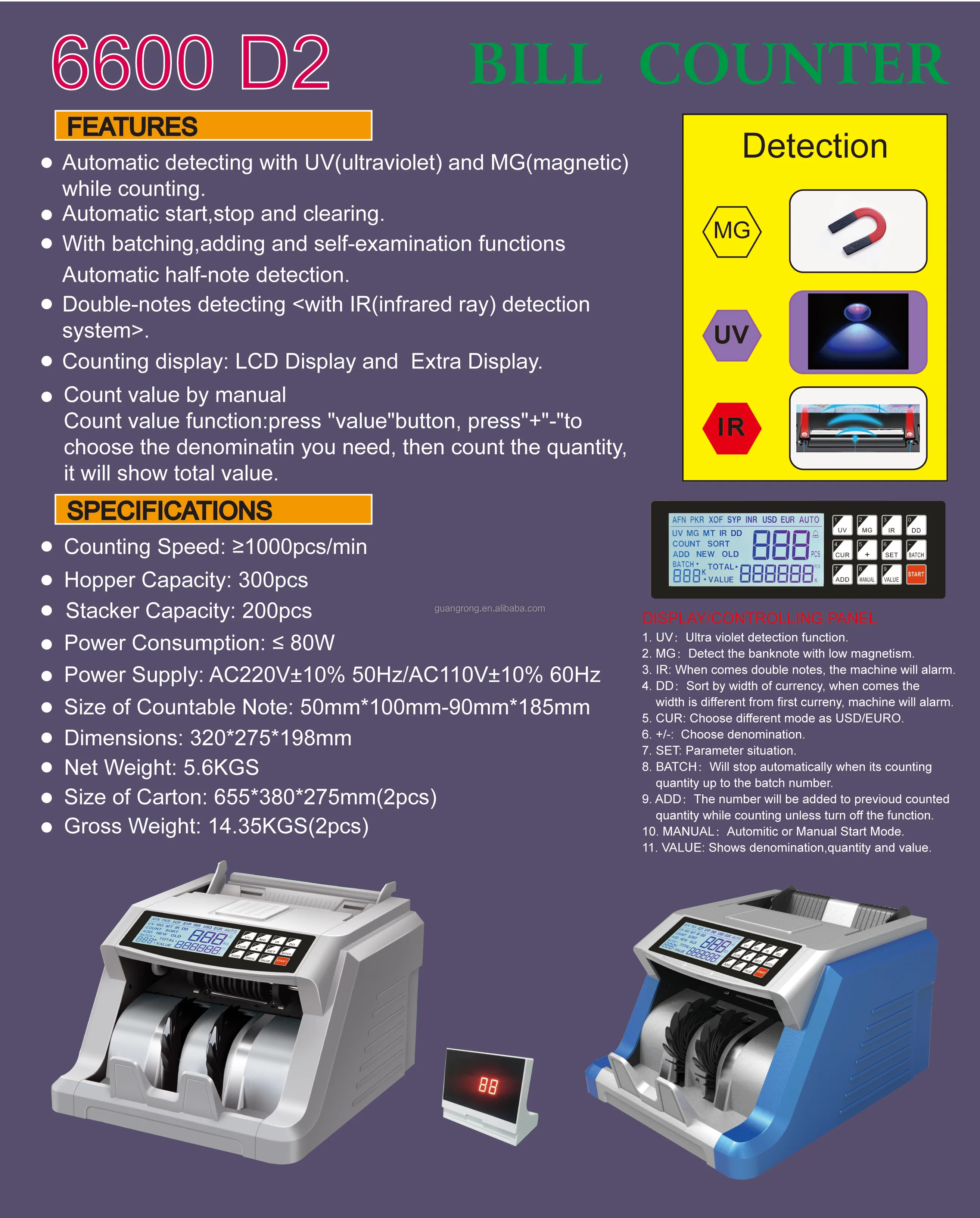 Bill Value Counting Machine Bill Counter Banknote Contador De Dinero ...