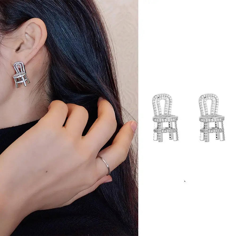 Exaggerated Tk Popular Black Pink Lisa Style Chair Earrings Rhinestone ...