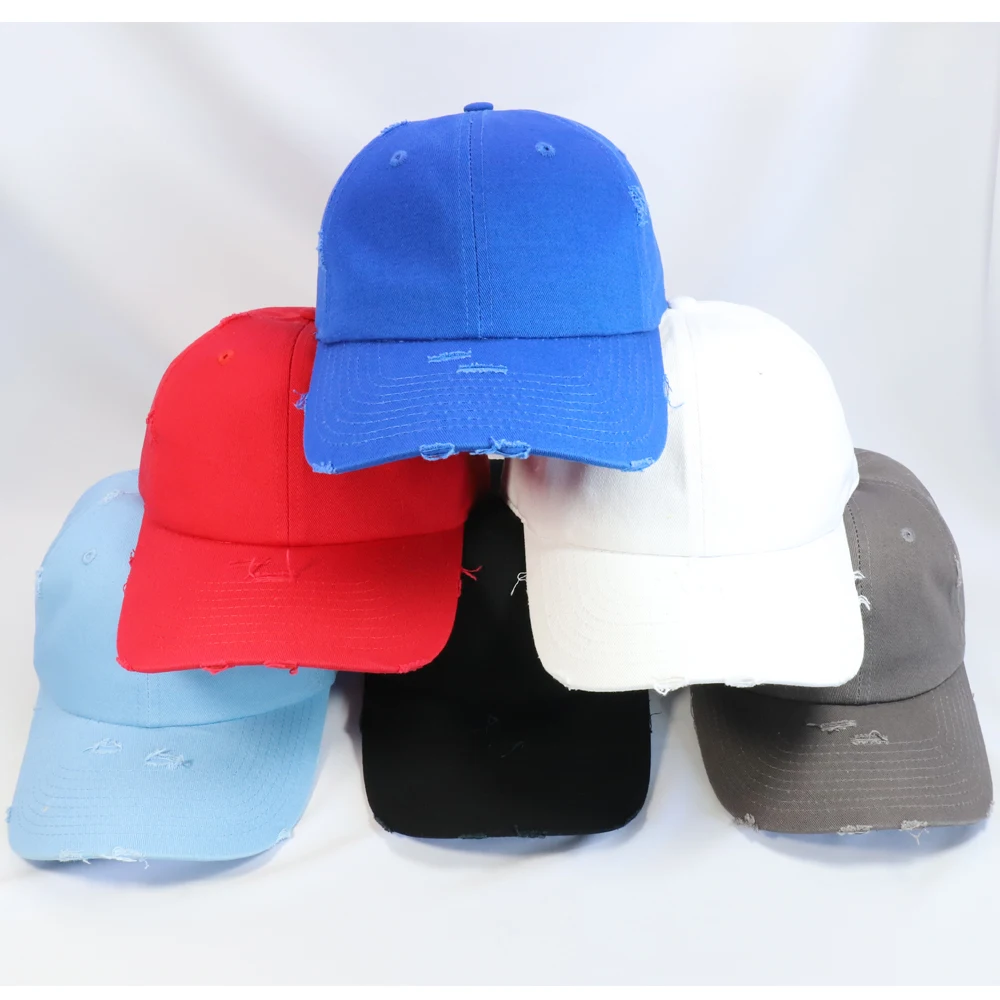 Custom Blank Plain Cheap Dad Ball Hat Ripped Worn-out Unstructured ...