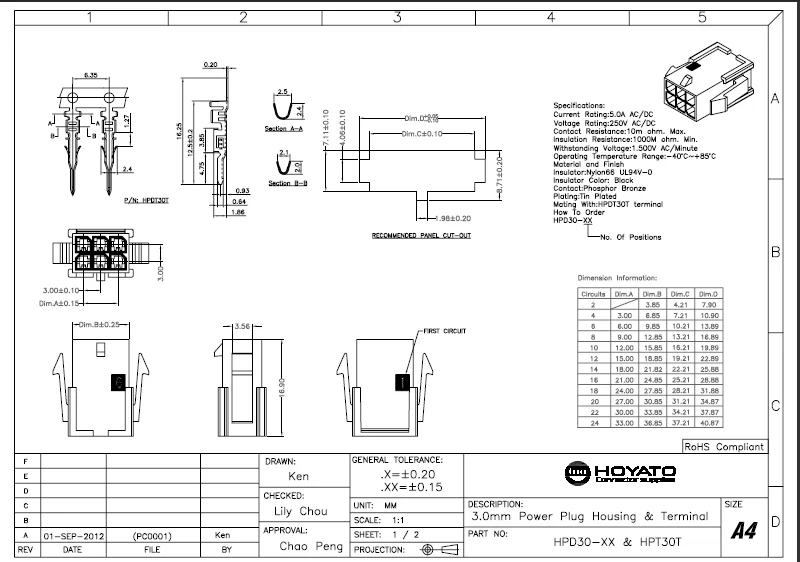 Equivalent Molex 43645-0200 43645-0208 43020-0401 43020-06013.0mm Male ...