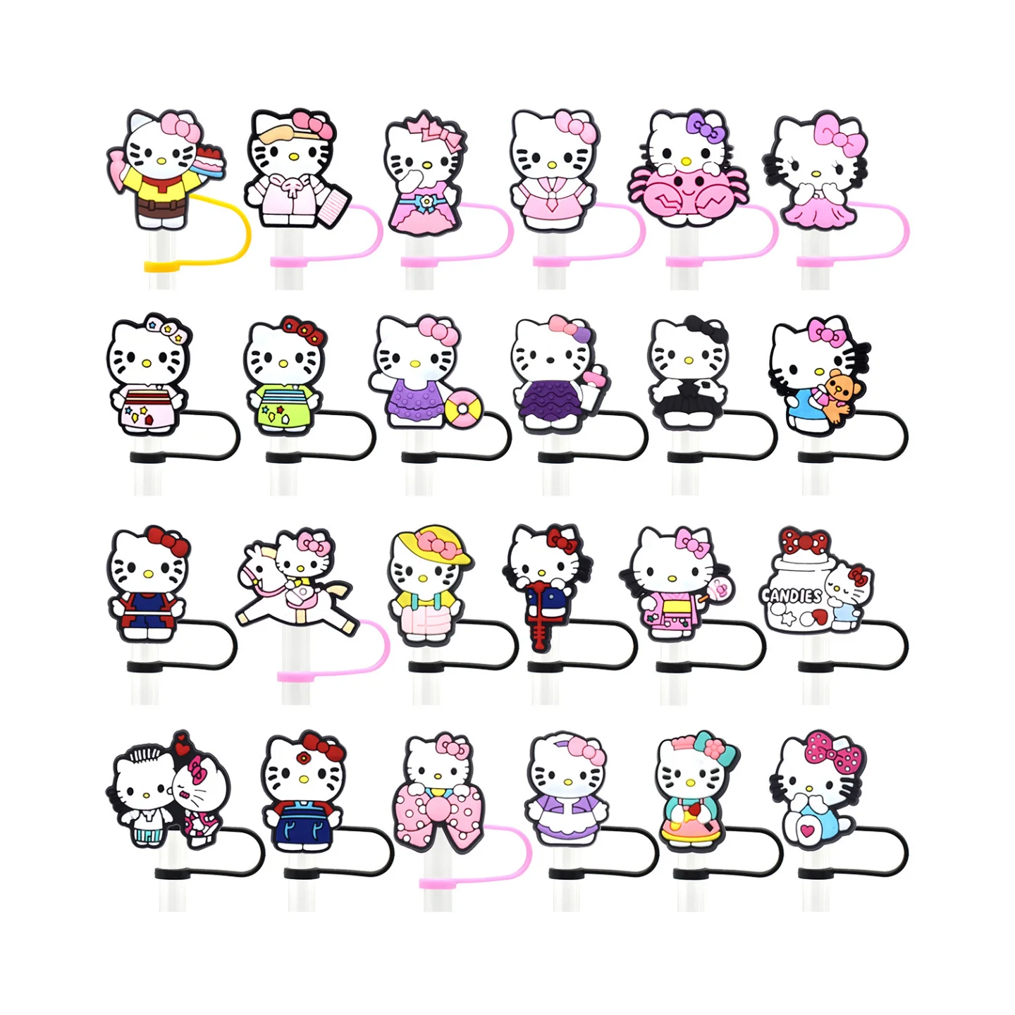 10mm Hello Kitty 2d Cute Cartoon Kids Themed Cartoon Straw Tips Covers ...