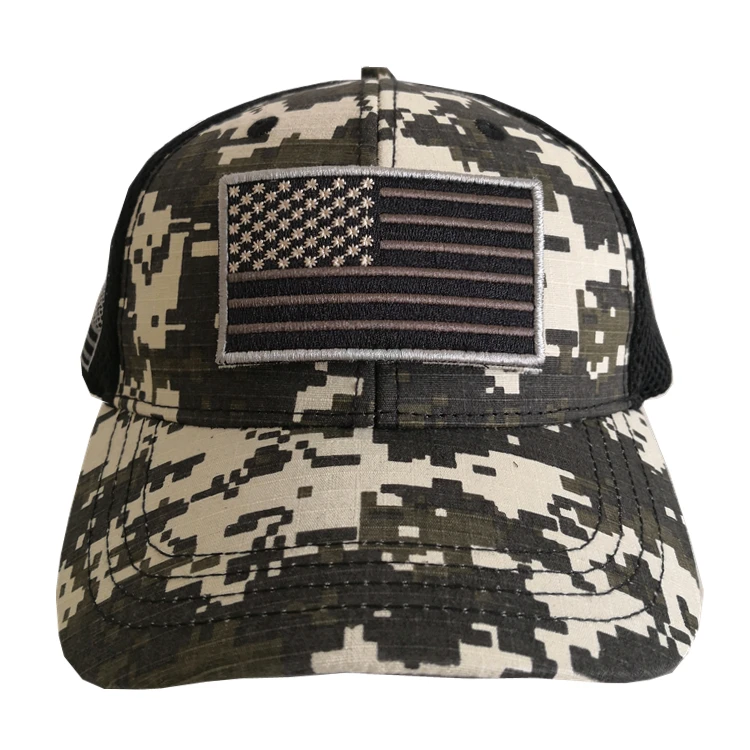 Wholesale Mesh Back Camouflage Caps Usa Flag Patch Trucker Hats - Buy ...