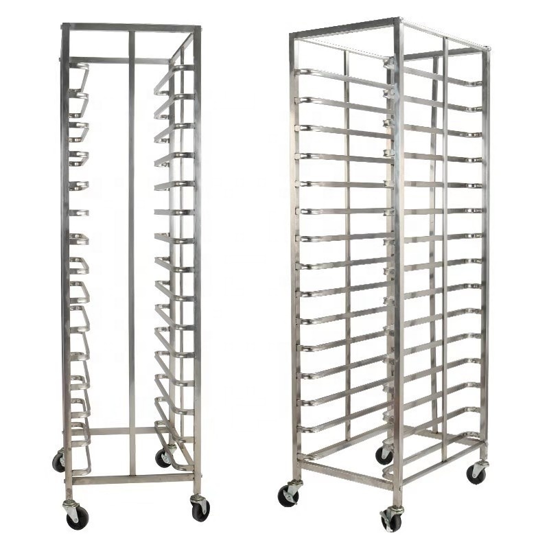 Stainless Steel Rack Tray Trolley with Wheels - 15 Tiers