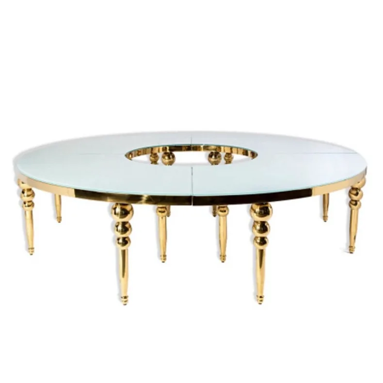 Hot Selling Round Separatable Glass Top Dining Table Shiny Gold ...