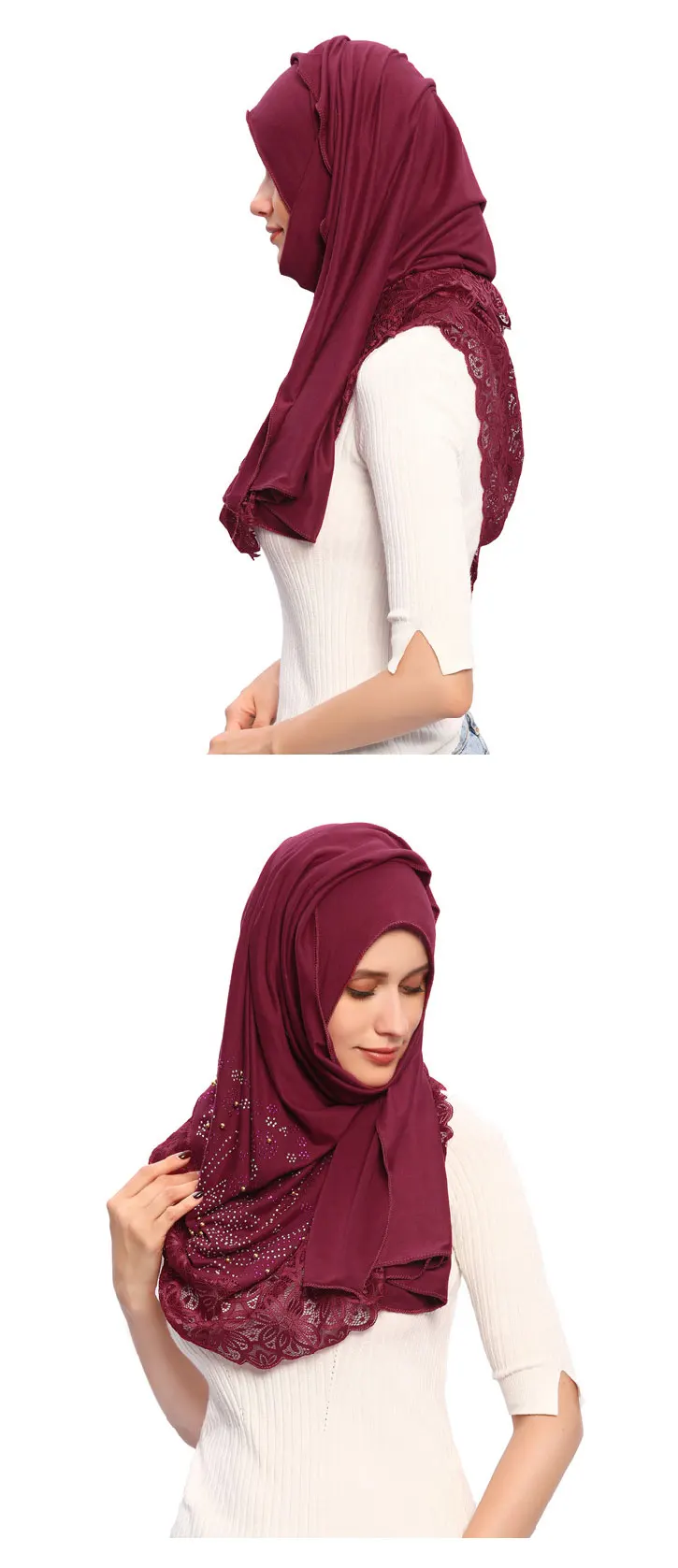 Muslim Headscarf Solid Cotton Flower Diamond Islamic Hijab Scarf Shawls ...