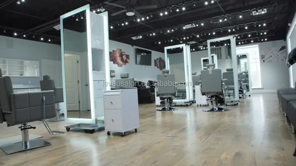 Double Sided Barbershop LED Salon Mirror Station - Stylish & Functional