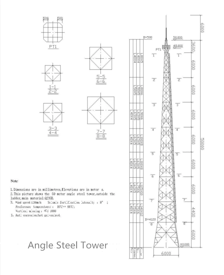 Self-supporting Angle Steel Truss Tower for Telecom