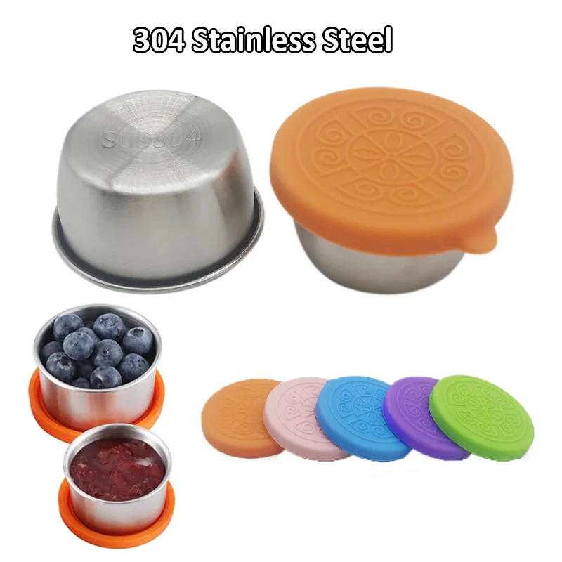 304 Stainless Steel Sauce Condiment Containers With Silicone Lids Salad ...