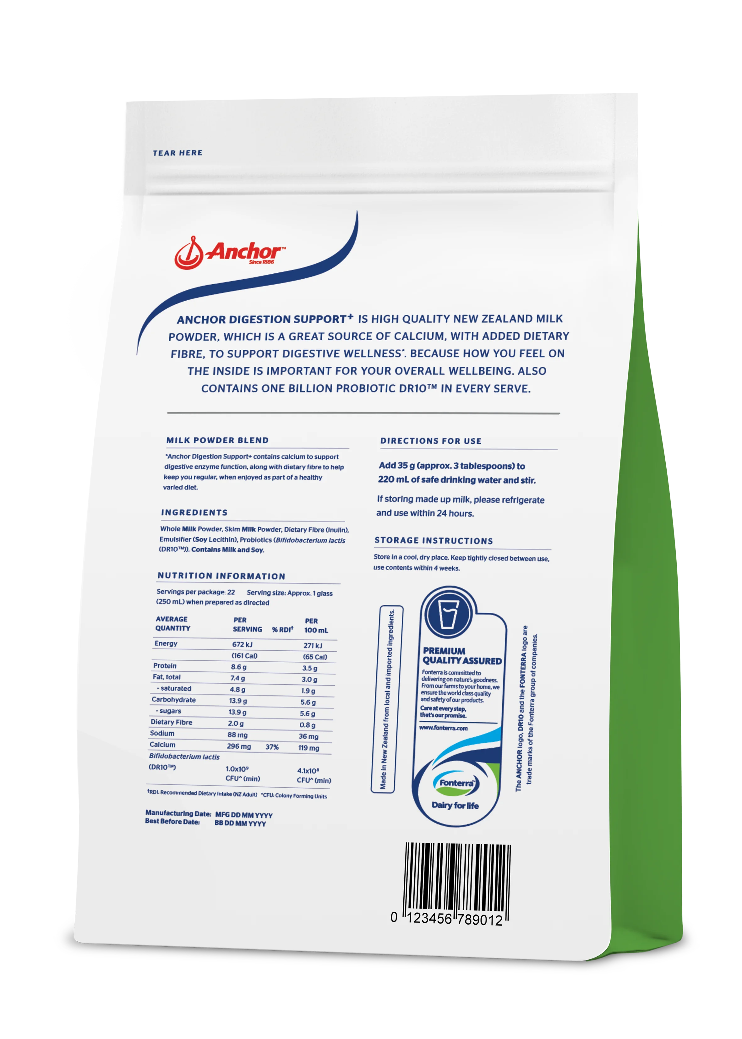 Anchor Digestion Support Milk Powder 800g Sachet Elder Premium Fibre ...