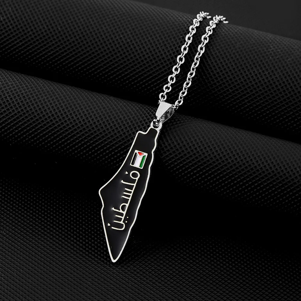 Palestine-Israel Map Pendant Necklace Stainless Steel Link Chain Gold ...