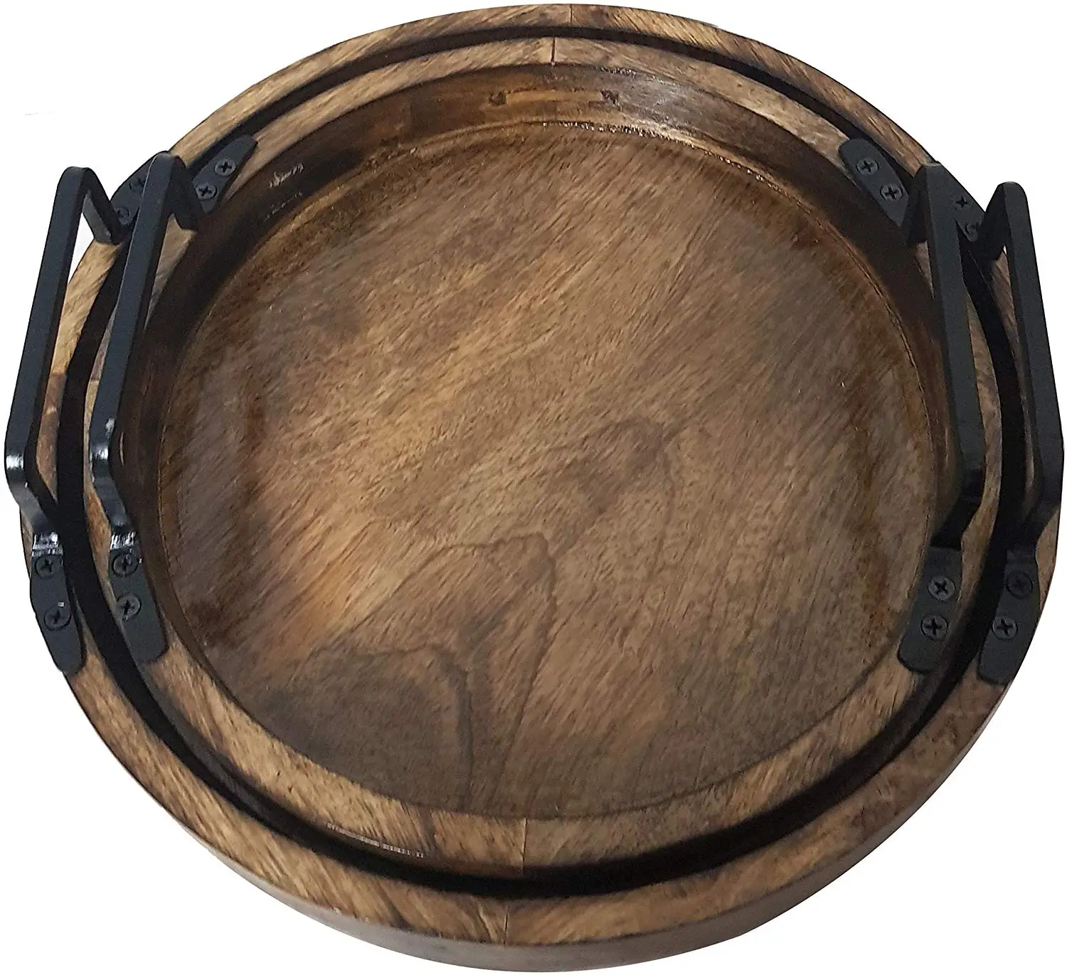 Kitchen Decor Handcrafted Rustic Round Wooden Serving Tray With Metal ...