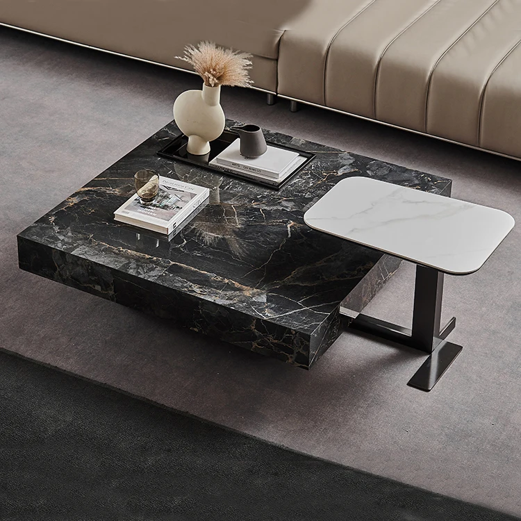 Modern Luxury Rectangle Marble Top Stainless Steel Small Coffee Table ...