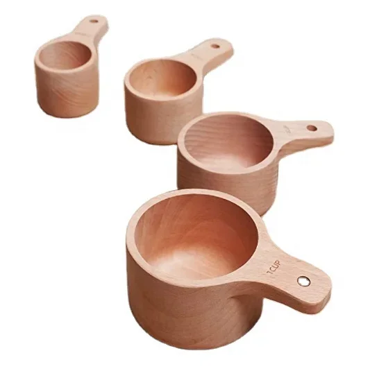 Japanese Style Beech Acacia Wood Measuring Cup Set 4 Piece Lightweight ...