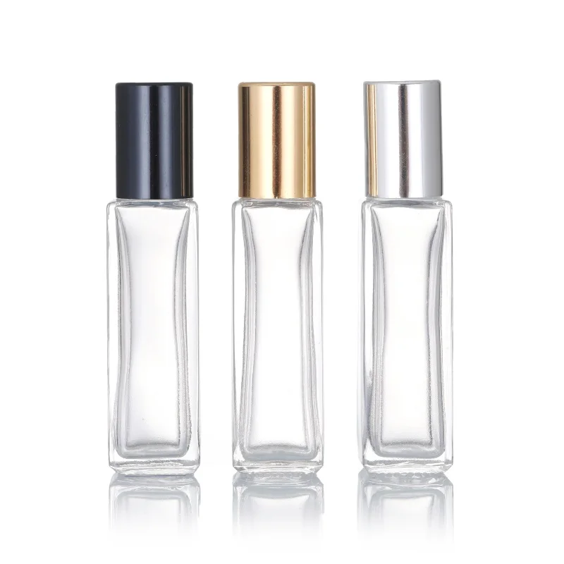 3ml 5ml 10ml Transparent square Shape Roll on Glass Bottle with Gold Caps for Perfume Packing ...