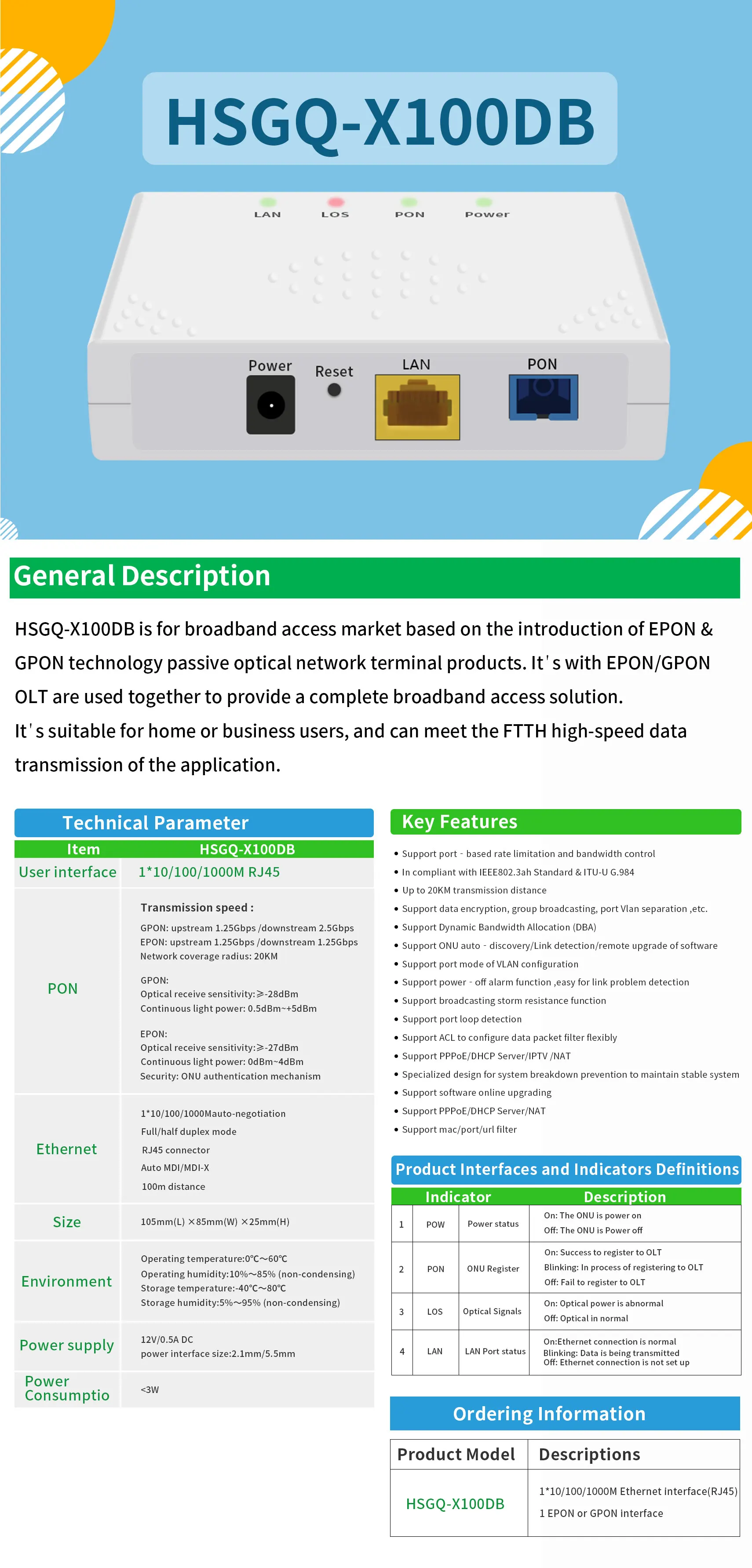 Hsgq-x100 Ftth White 1g Xpon Ont Onu For Olt/switch - Buy 1ge+wifi Gpon ...