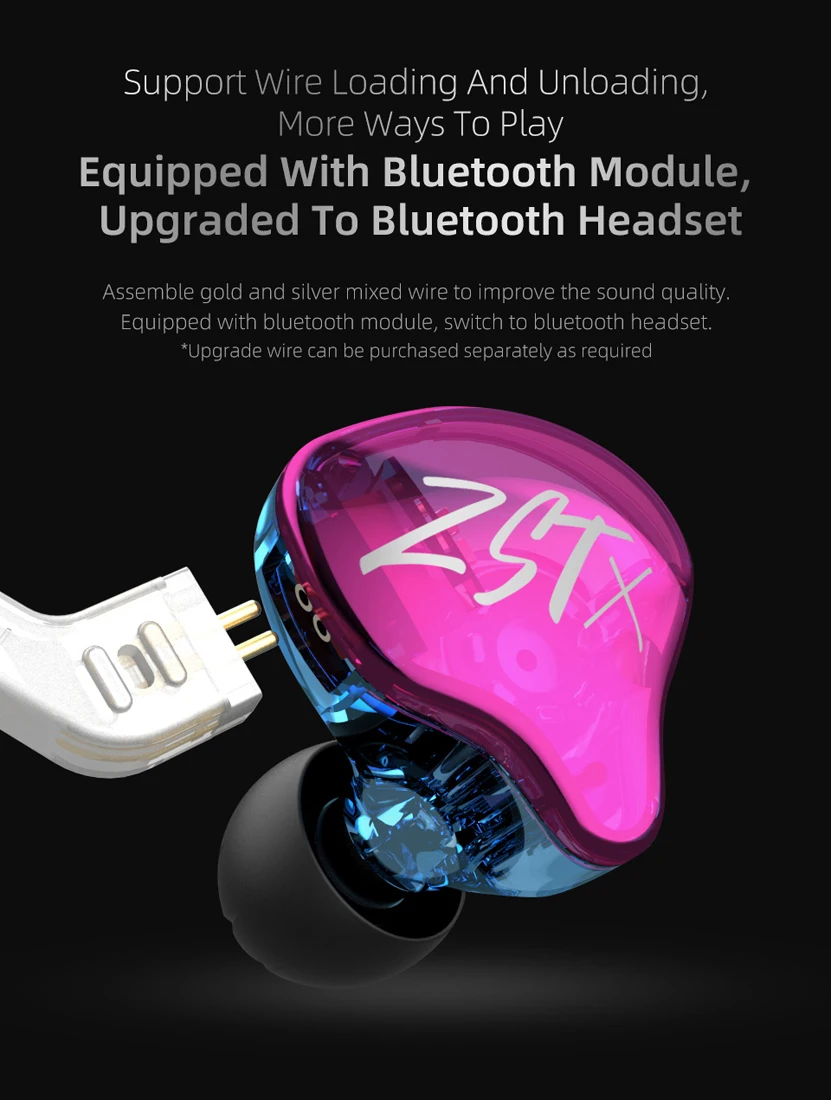 New Kz Zst X 1ba 1dd Hybrid Hifi In Ear Earphones Bass Earbud Sport ...