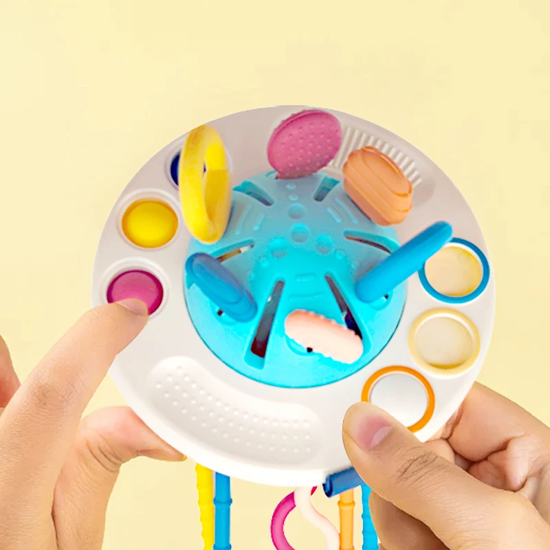 Baby Funny Puller Sensory Pull String Toy Push Pop Silicone Rope Kids ...