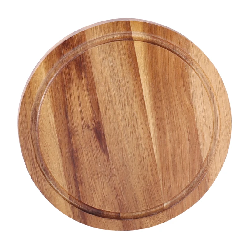 Custom Round Solid Wooden Chopping Board With Juice Groove Serving Food ...