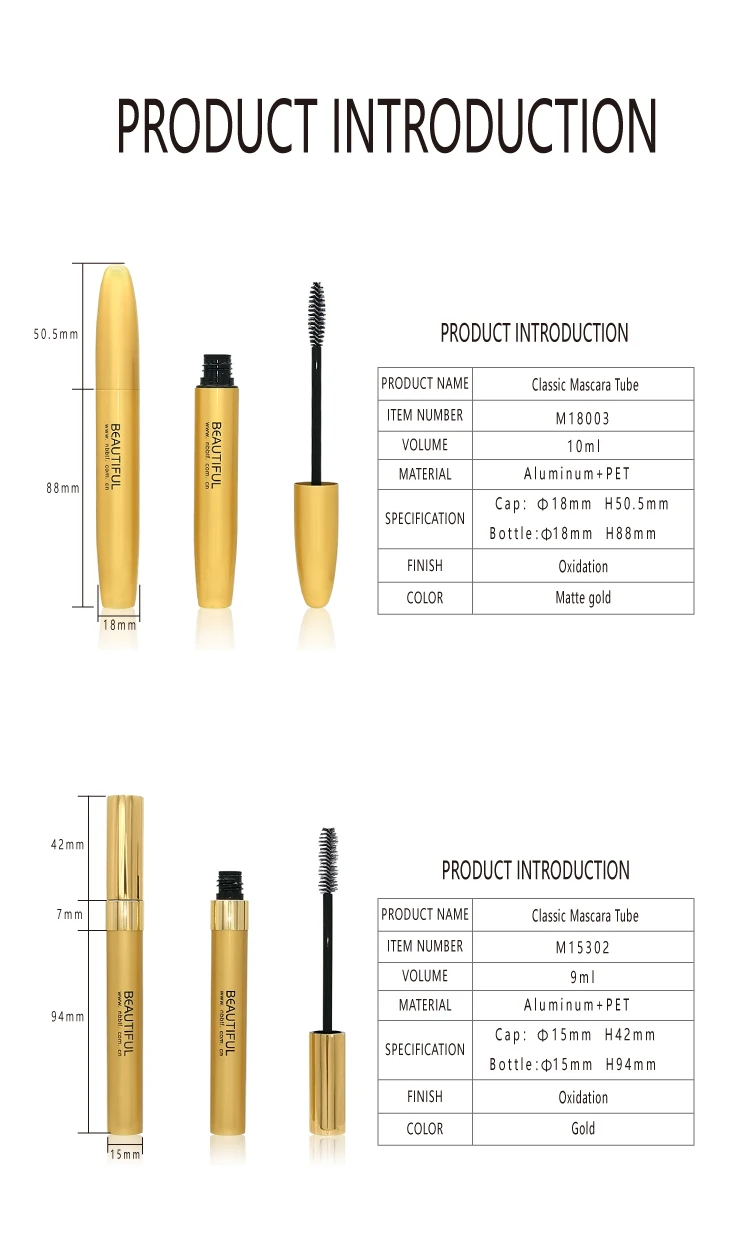8ml Empty Grand Metallic Gold Mascara Packaging 5ml Empty Mascara Tubes ...