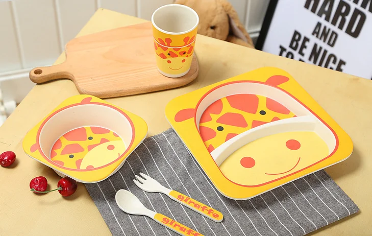 Cute Cartoon Ship Design Children Dinner Plate 3pcs Bamboo Fiber Kids ...