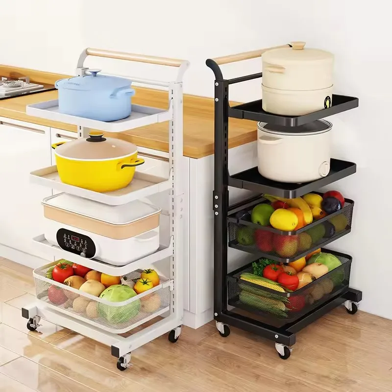 4-tier Multi-purpose Rolling Sheet Pan Trolley Adjustable Height ...