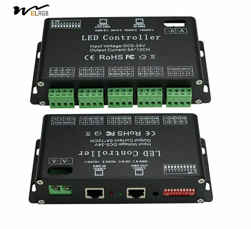12 Channel DMX Decoder RGB LED Light Strip Controller Dmx512 Decoder Dimmer Driver DC5V-24V LED ...