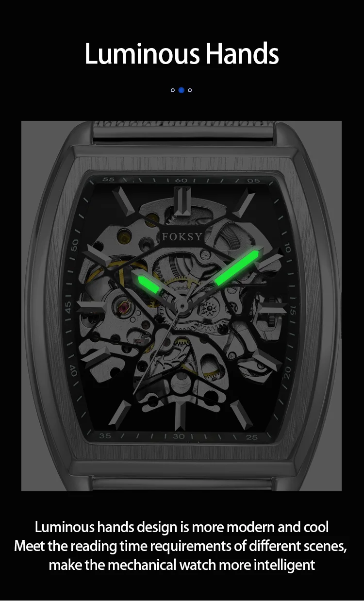 Hot Selling Foksy Silver Color Luxury Oem Rectangle Automatic Watch For ...