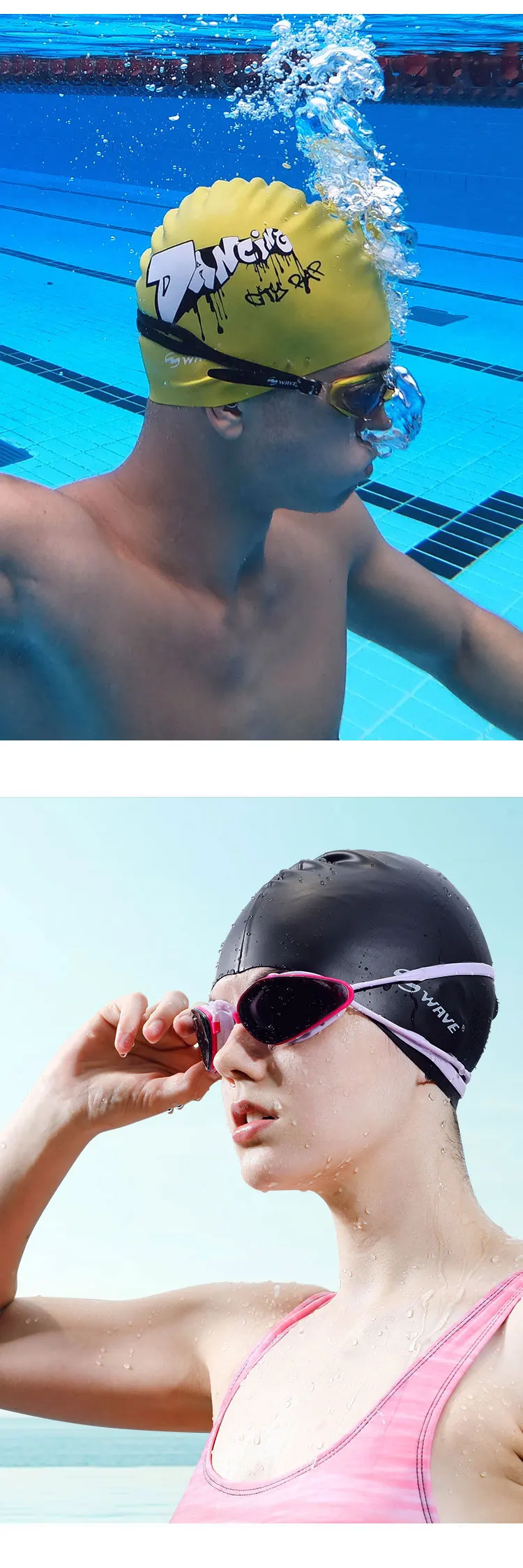 New Design Waterproof 99% Silicone Printing College Swim Caps