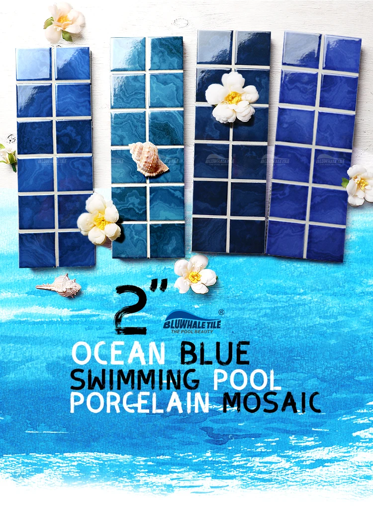 Hotel Spa Wall Renovation Project 48x48mm Ocean Blue Square Glossy ...