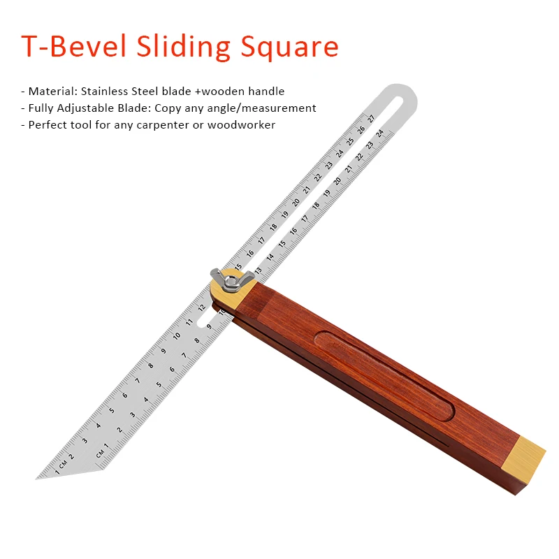 22cm Wooden Handle Adjustable Angle Ruler Gauge Protractor Stainless ...